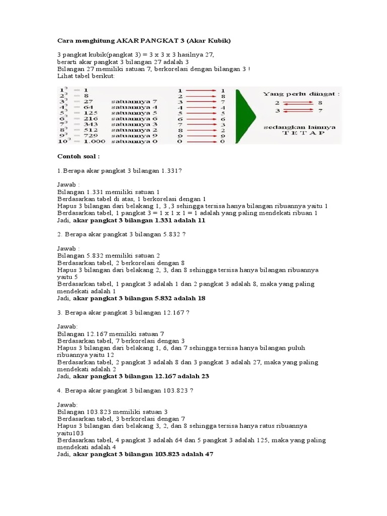 Cara Menghitung AKAR PANGKAT 3 | PDF