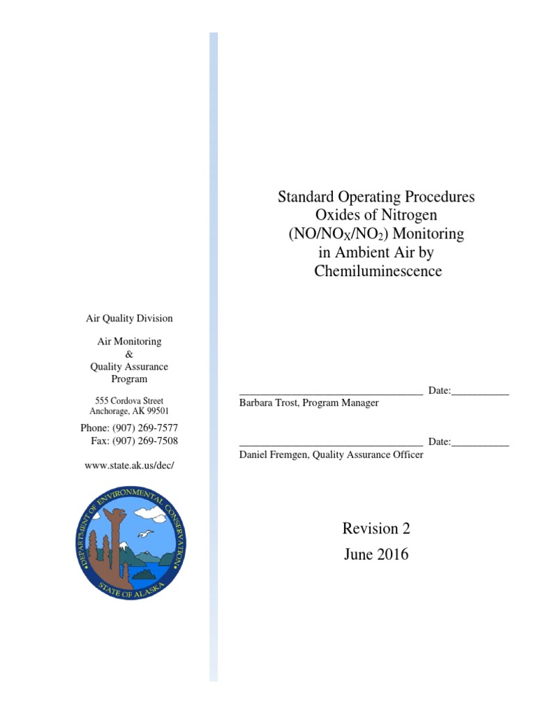 Standard Operating Procedures Oxides of Nitrogen (NO/NO /NO) Monitoring ...