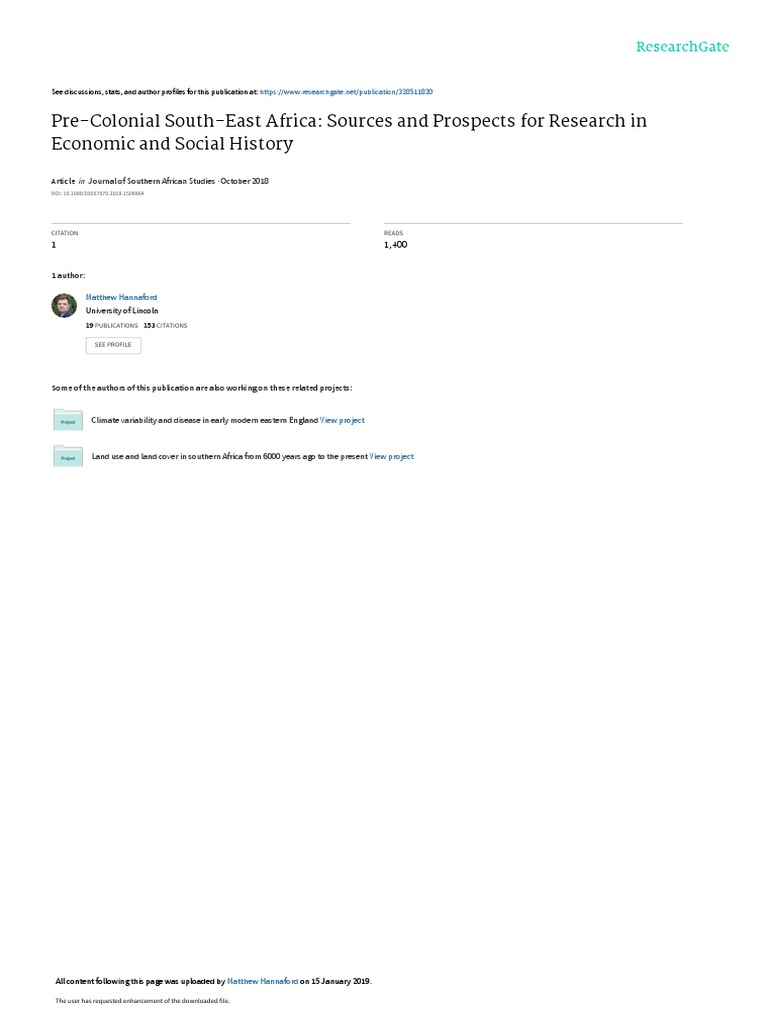 Pre-Colonial South-East Africa: Sources and Prospects For Research in ...