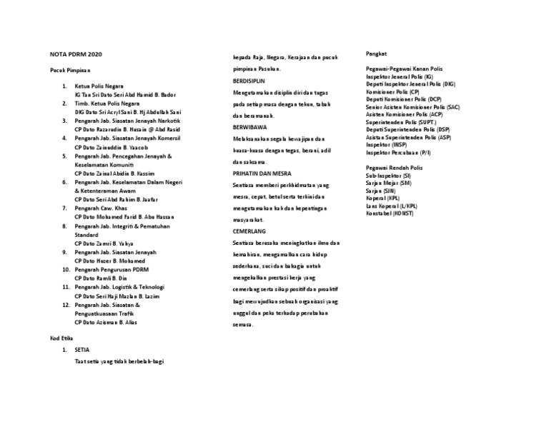 Nota PDRM 2020 | PDF