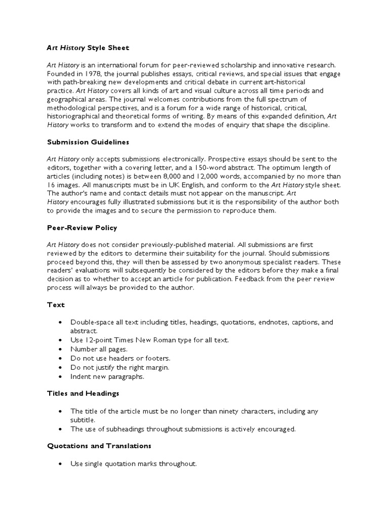 Art History - Style Sheet | PDF | Academic Journal | Peer Review