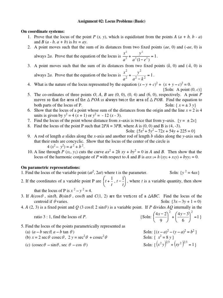 Asgn 02 (Locus of A Point) | PDF | Cartesian Coordinate System | René ...