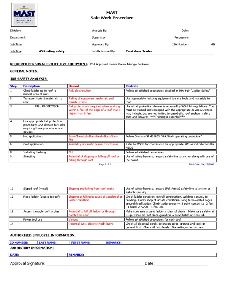 49 Roofing safety-JOB PROCEDURE | PDF | Occupational Safety And Health ...