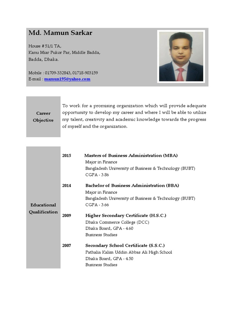 CV of Md. Mamun Sarkar-8718 PDF | PDF | Dhaka | World Politics