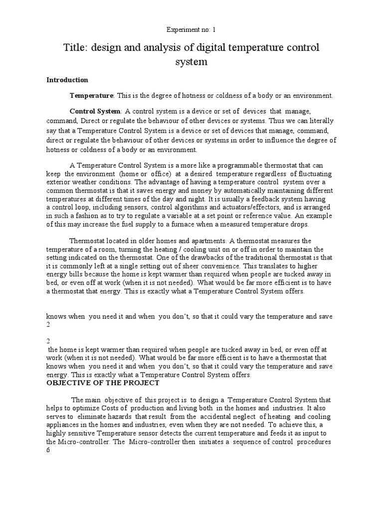 Digital temperature control system design and analysis | PDF | Control ...