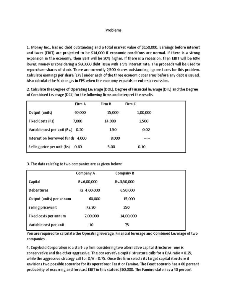 Capital Structure Problems | PDF | Capital Structure | Leverage (Finance)