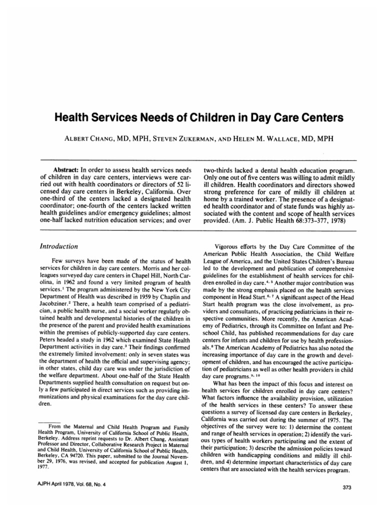 Health Needs in Day Care Centers | PDF | Dietitian | Child Care