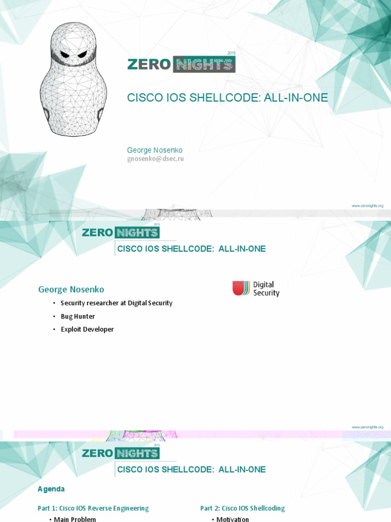 Cisco Ios Shellcode: All-In-One: George Nosenko | PDF | Router (Computing) | Network Socket
