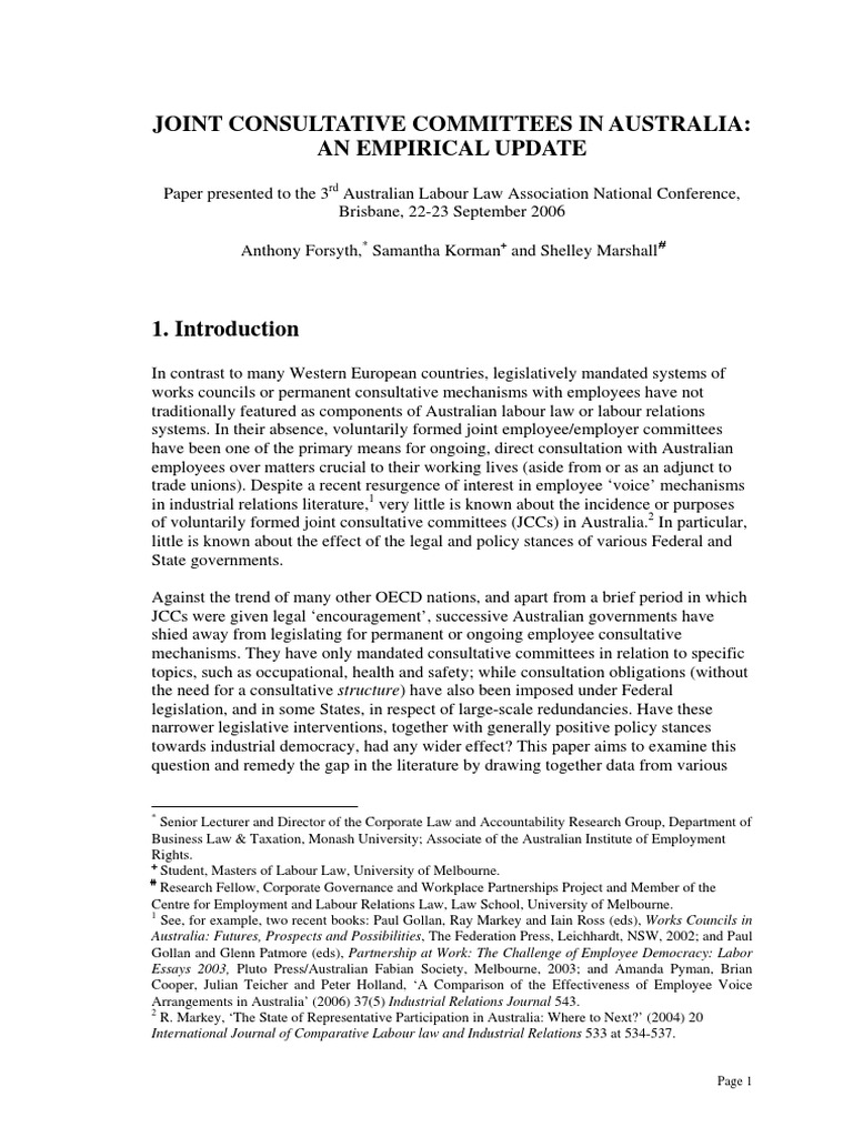 Joint Consultative Committees in Australia: An Empirical Update | PDF ...