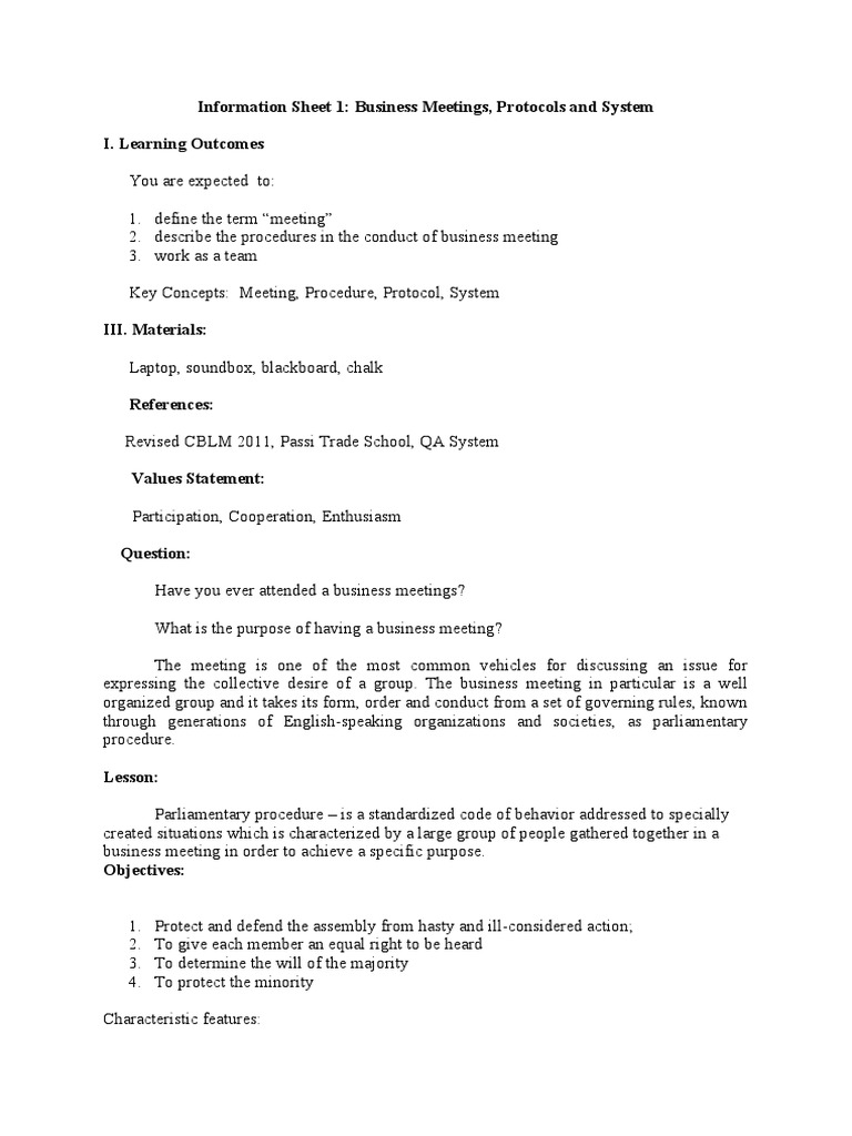 Meeting Protocols and Procedures | PDF | Committee | Agenda (Meeting)