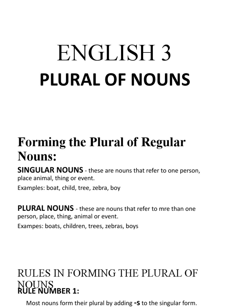 English 3: Plural of Nouns | PDF | Plural | Human Communication