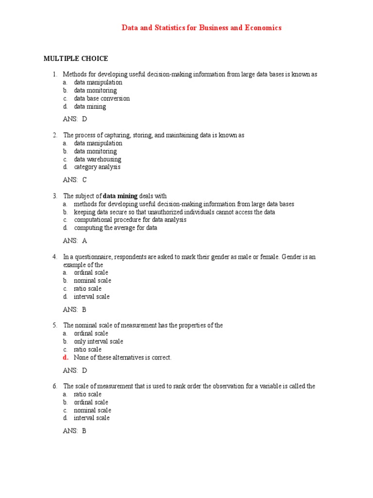 Data and Statistics For Business and Economics | PDF | Level Of ...