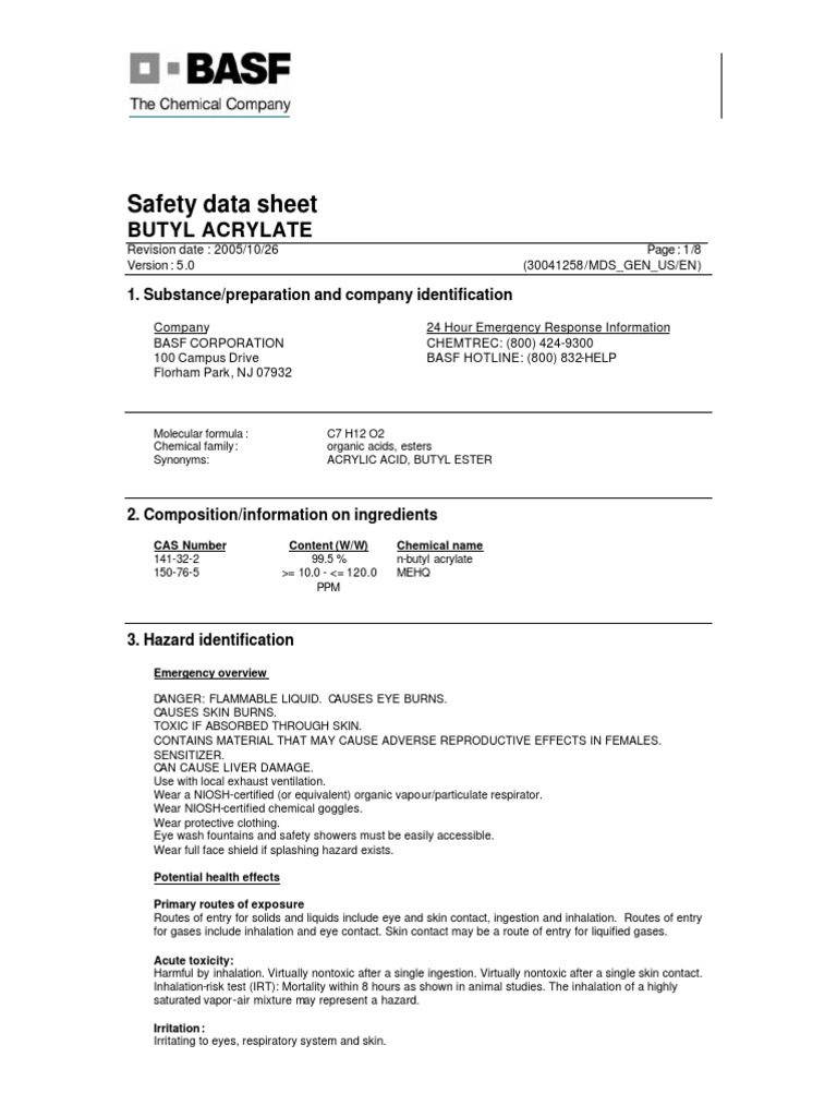 Butyl Acrylate Msds PDF | PDF | Toxicity | Firefighting