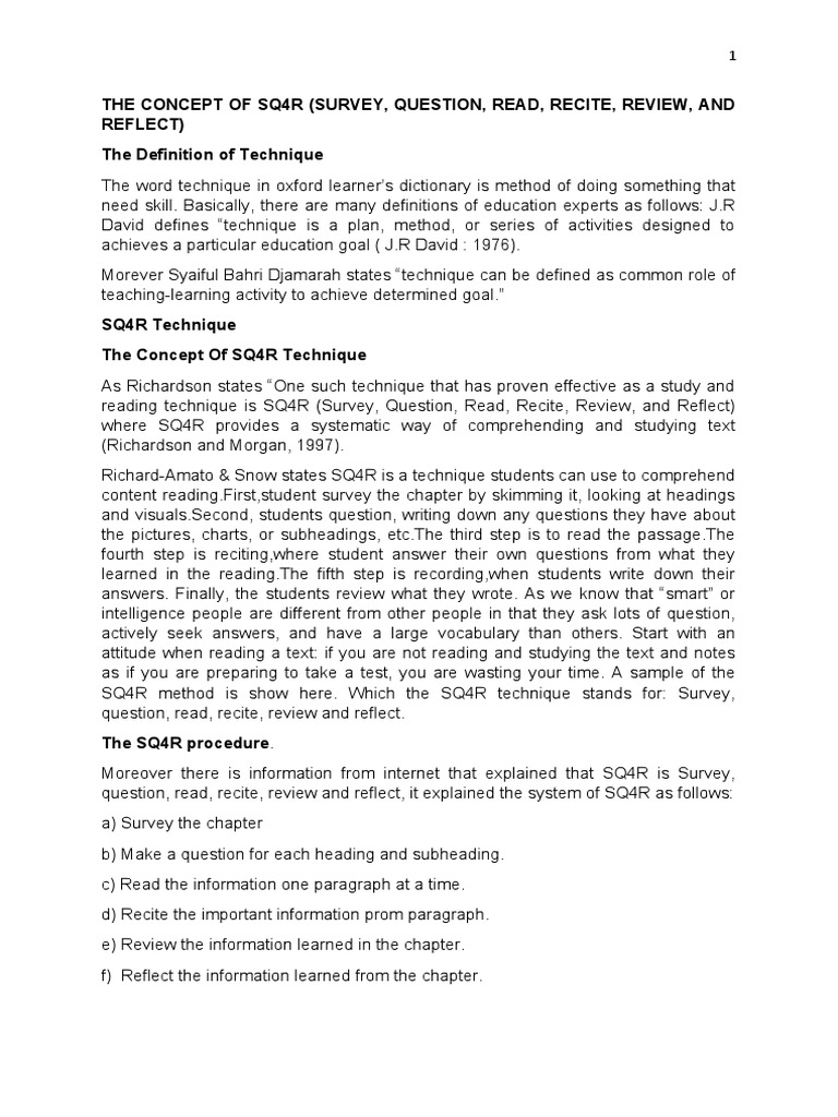 The Concept of SQ4R | PDF | Reading Comprehension | Question