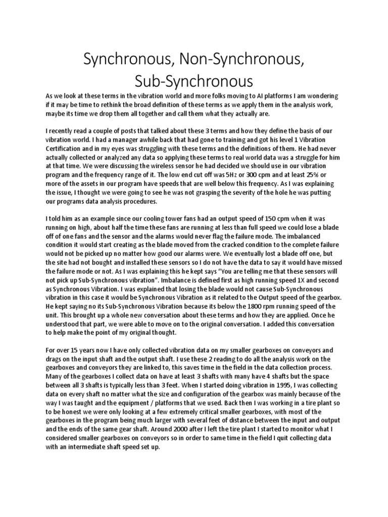 Vibration Terms Synchronous Non-Synchronous and Sub-Synchronous | PDF ...