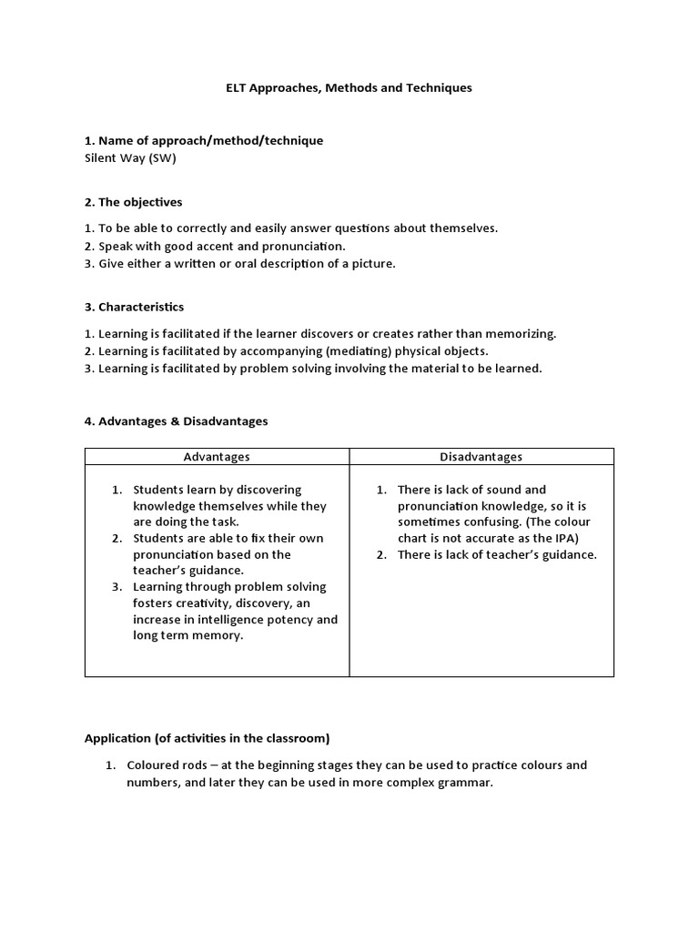 ELT Approaches Template (Silent Way) | PDF
