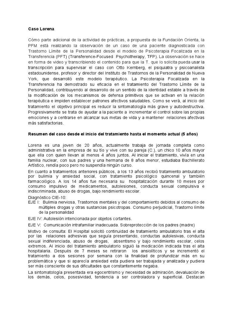 Caso Lorena PDF | PDF | Trastorno límite de la personalidad | La dependencia de sustancias