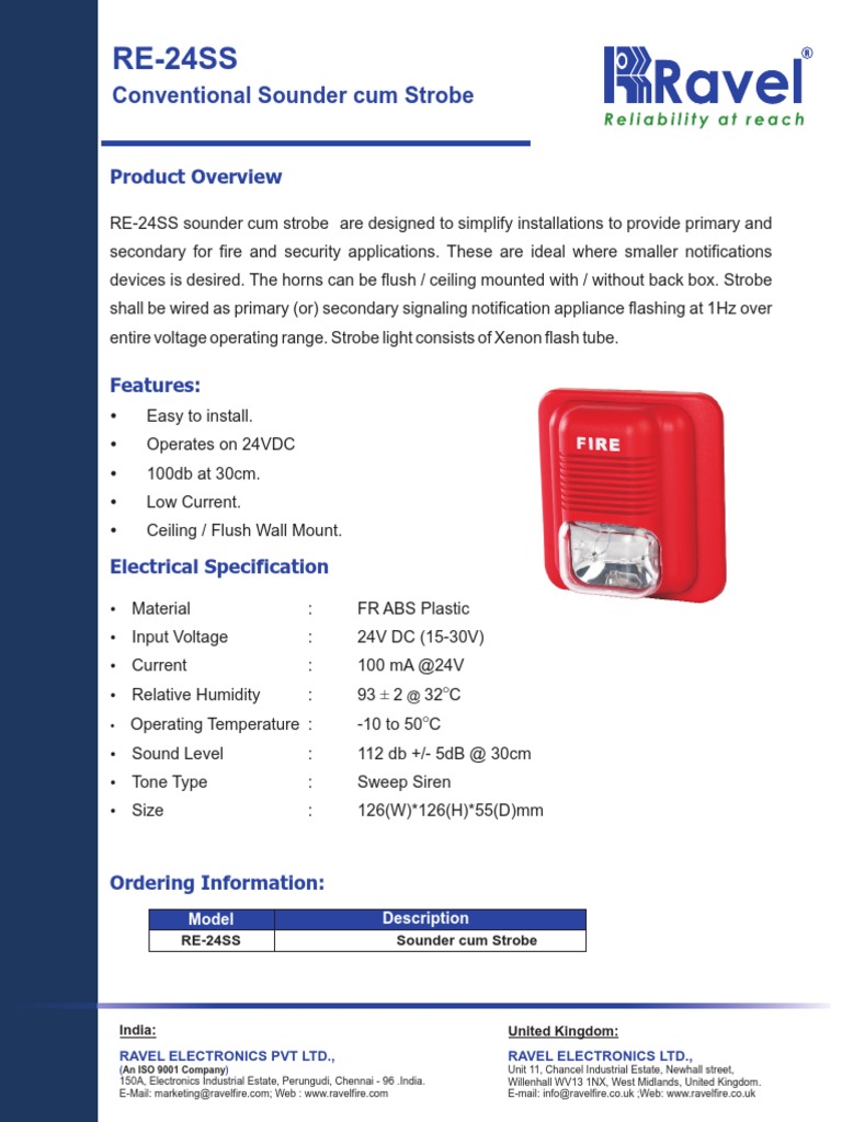 RE-24SS Sounder Cum Strobe Overview | PDF | Technology & Engineering