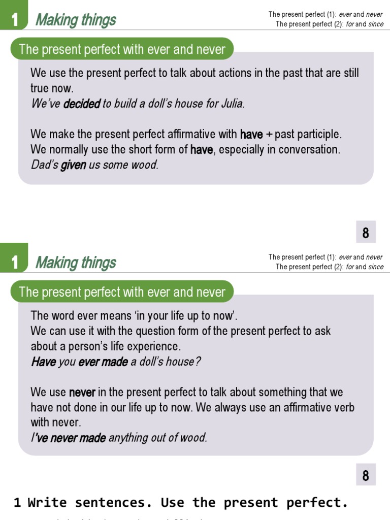 Understanding the Present Perfect Tense: Ever, Never, For and Since ...