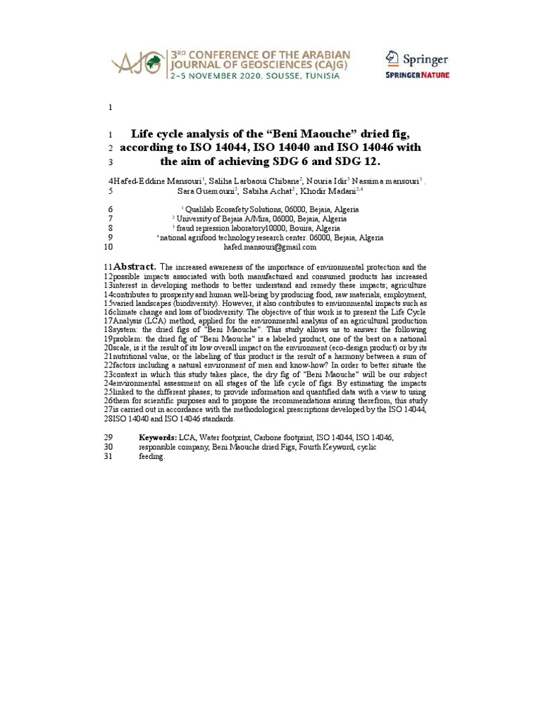 Life Cycle Analysis of The "Beni Maouche" Dried Fig, According To ISO ...