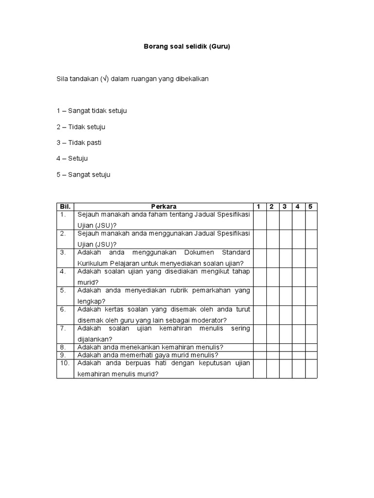 Borang Soal Selidik JSU | PDF