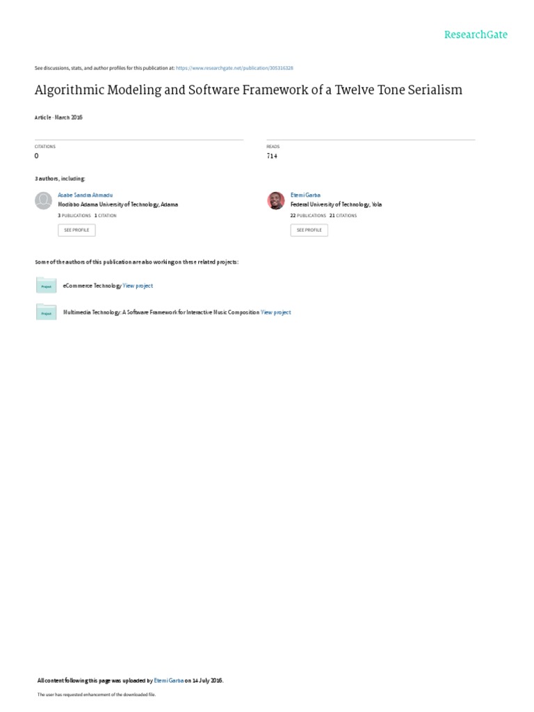 v7n1p1 Cisdiar Journal Algorithmic Modeling and Software Framework of A Twelve Tone Serialism ...