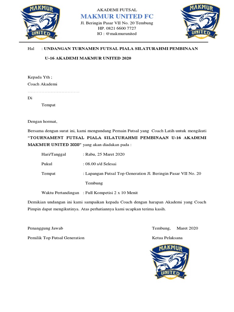 Undangan Turnamen Futsal | PDF | Olahraga & Rekreasi