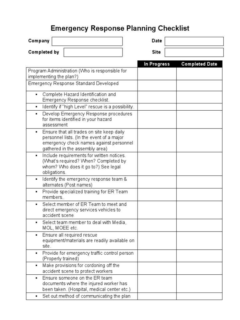 Emergency Response Planning Checklist | PDF