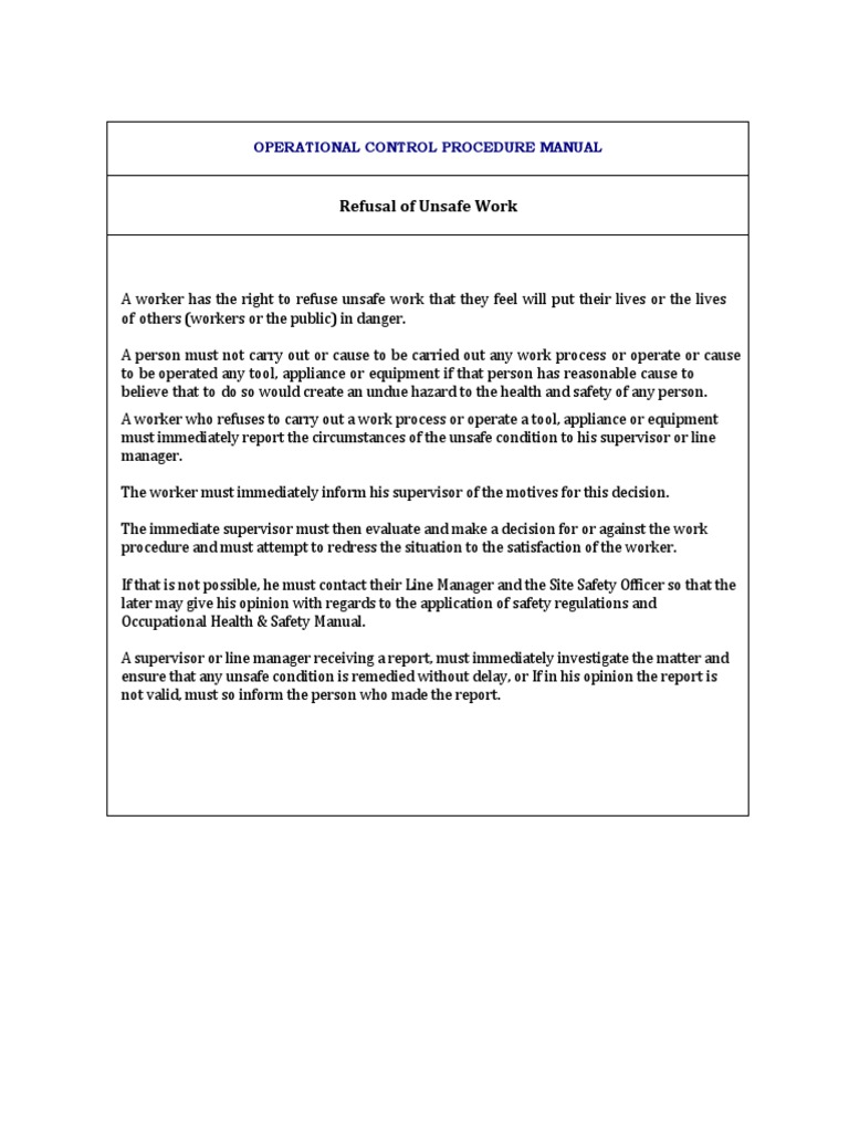 Refusal of Unsafe Work: Operational Control Procedure Manual | PDF