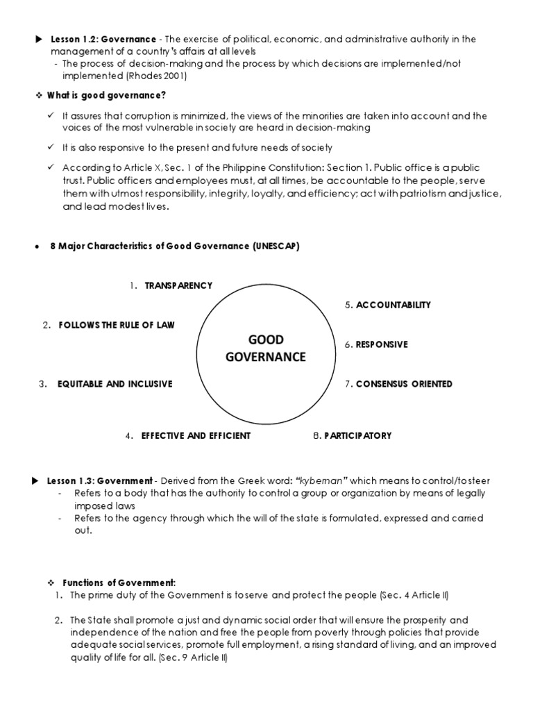 LESSON 1.2 gov and governce NOTES.pdf | Good Governance | Governance