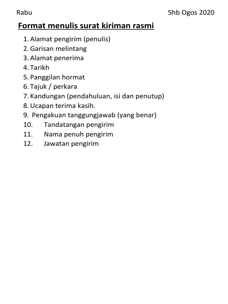 Format Surat Kiriman Rasmi | PDF