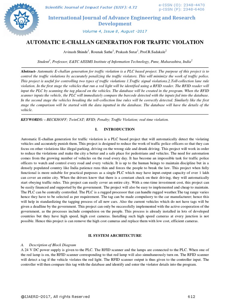 Automatic E-Challan Generation For Traffic Violation-Ijaerdv04i0846189 ...