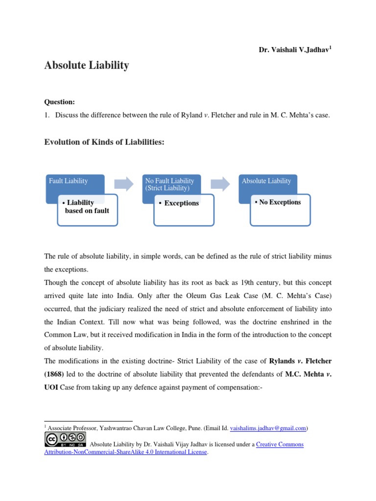 Doctrine of Absolute Liability | PDF | Liability Insurance | Strict ...