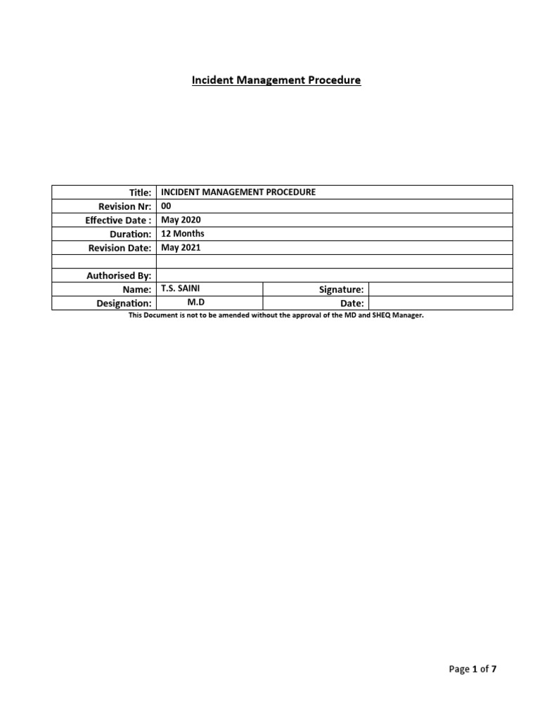 Incident Management Procedure | PDF | Incident Management | Emergency