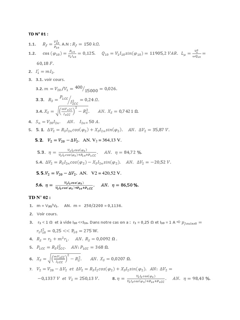 Correction TDs Transf Mono 2020 PDF | PDF