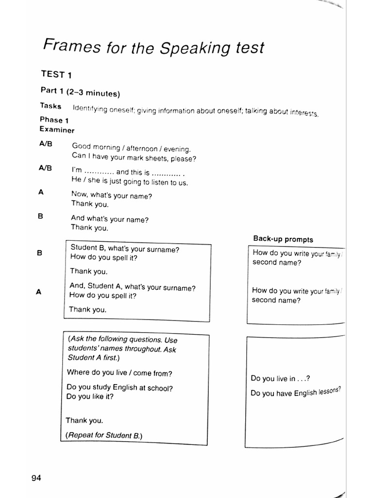 Frames For Speaking Test | PDF