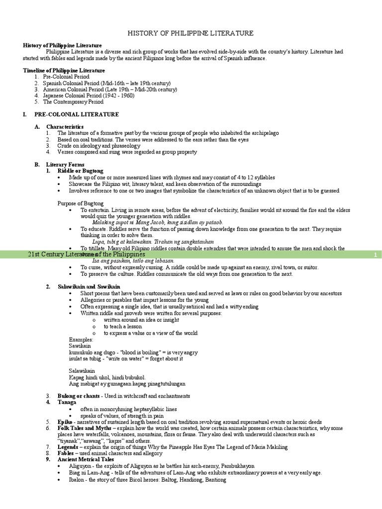 History of Philippine Literature | PDF | Riddle | Poetry