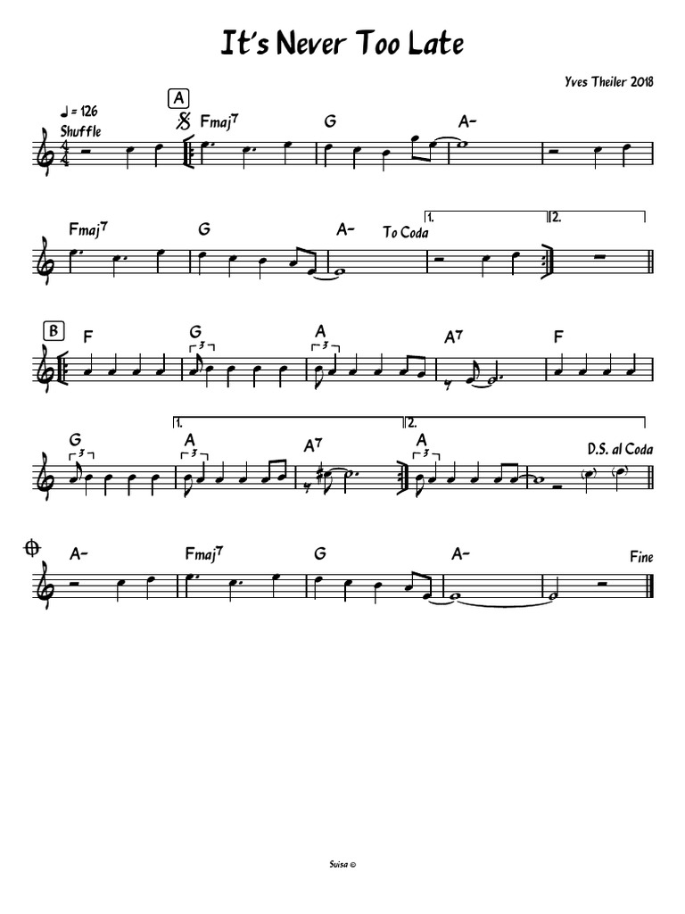 It's Never Too Late Leadsheet | PDF
