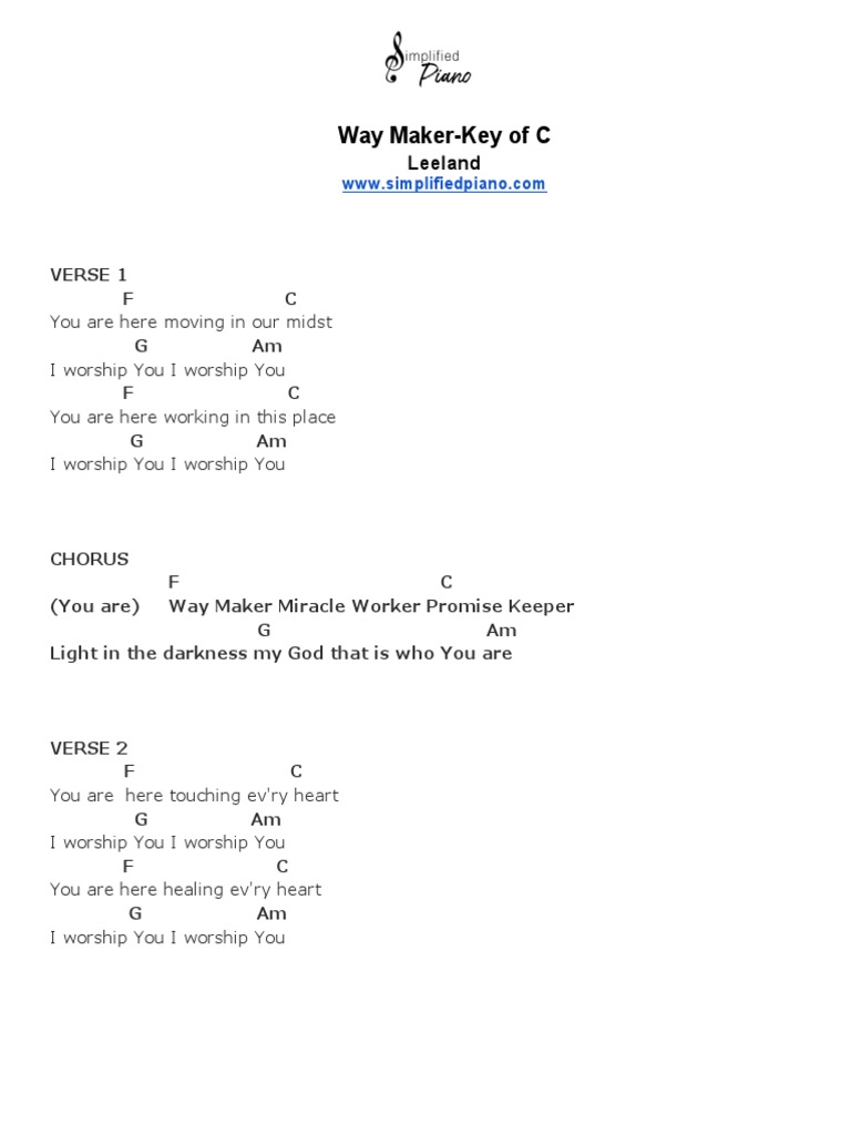 Way Maker-Key of C: Leeland | PDF