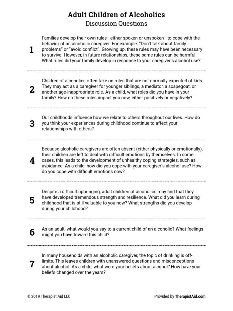 Adult Children of Alcoholics: Discussion Questions | PDF