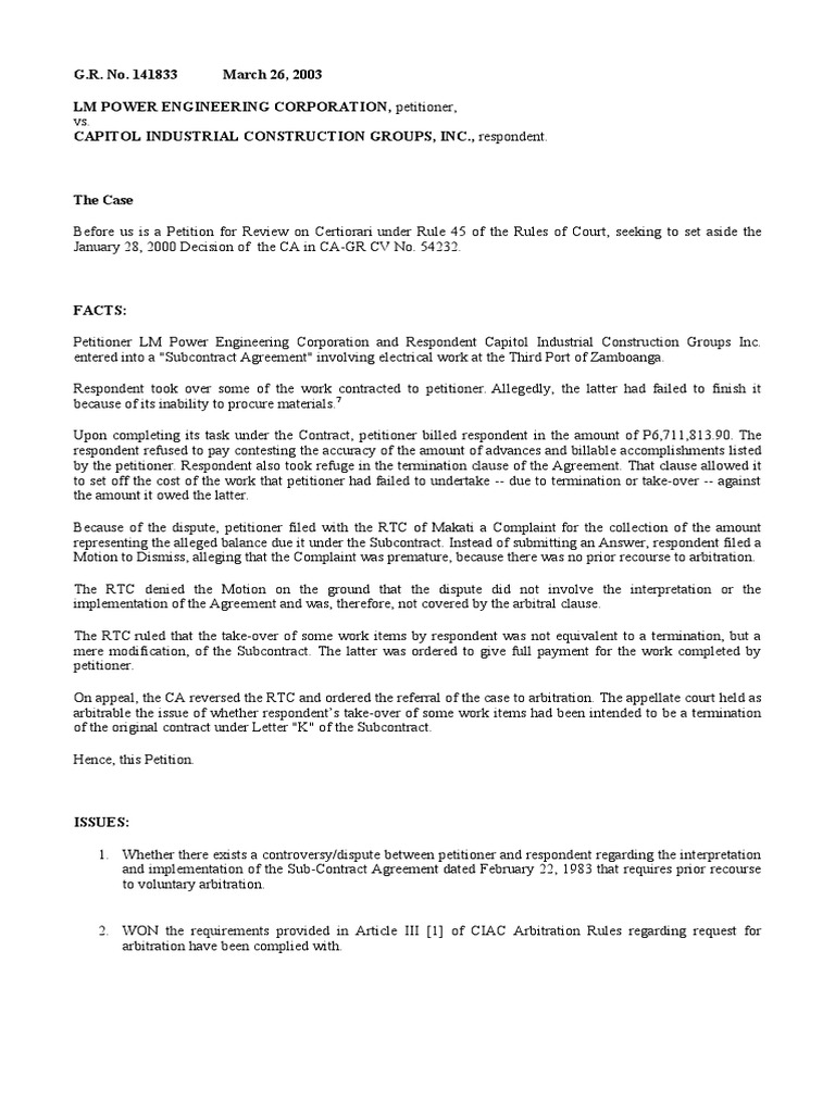 G.R. No. 141833 March 26, 2003 LM Power Engineering Corporation ...