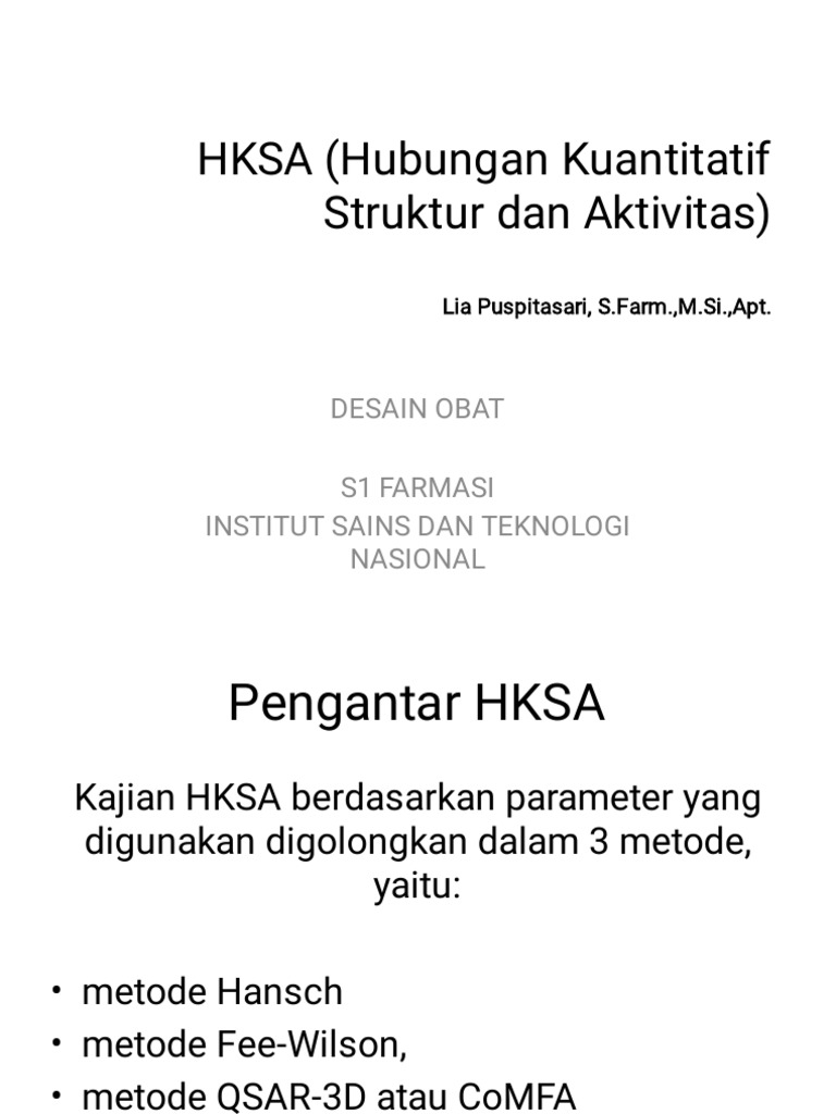 P5.HKSA (Hubungan Kuantitatif Struktur Dan Aktivitas) | PDF | Metode & Bahan Ajar | Sains ...