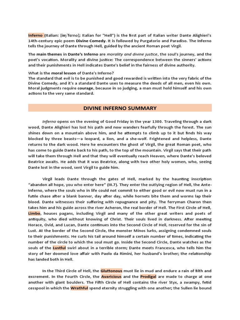 Study Guide - Inferno | PDF | Inferno (Dante) | Divine Comedy