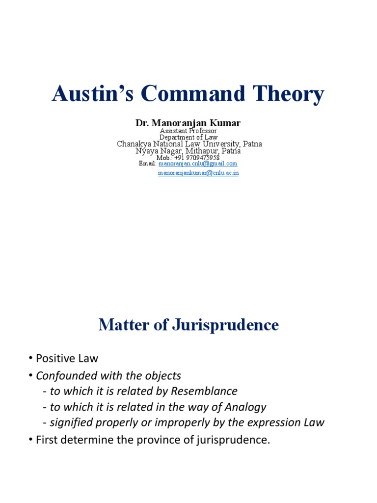 Austin's Command Theory: Dr. Manoranjan Kumar | PDF | Jurisprudence ...