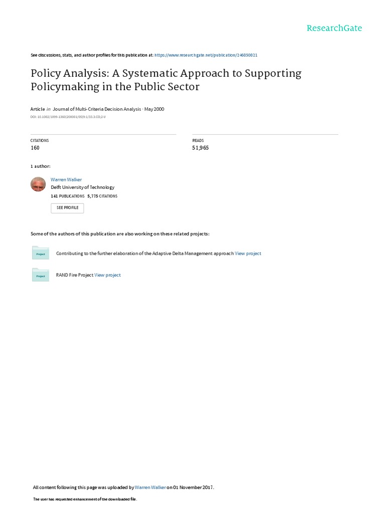 Policy Analysis: A Systematic Approach To Supporting Policymaking in ...