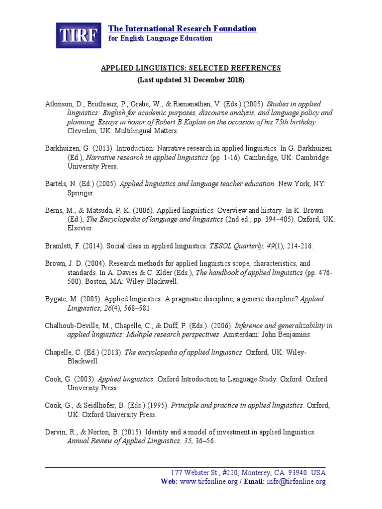 The International Research Foundation: Applied Linguistics: Selected ...