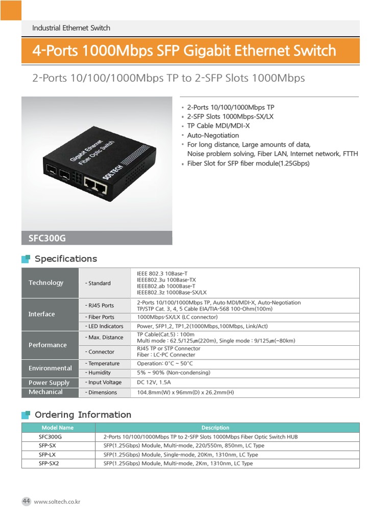 2-Port 10/100/1000Mbps SFP Gigabit Ethernet Switch with 2-SFP Slots for ...