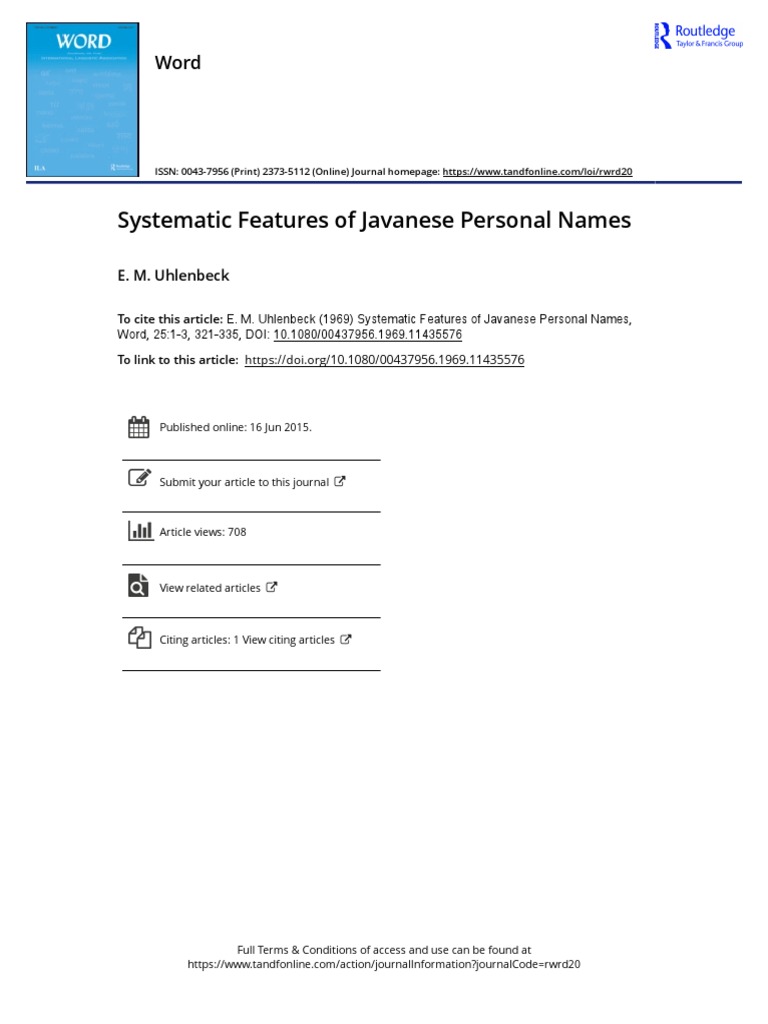 Systematic Features of Javanese Personal Names | PDF | Grammatical ...
