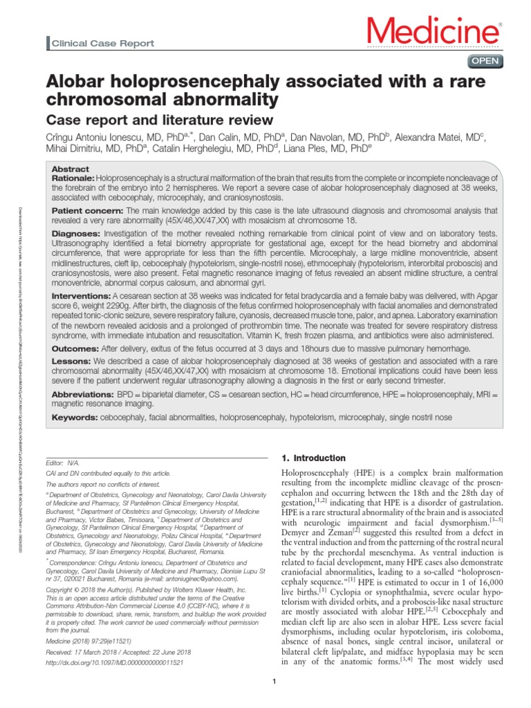 Alobar Holoprosencephaly Associated With A Rare.43 | PDF | Fetus ...