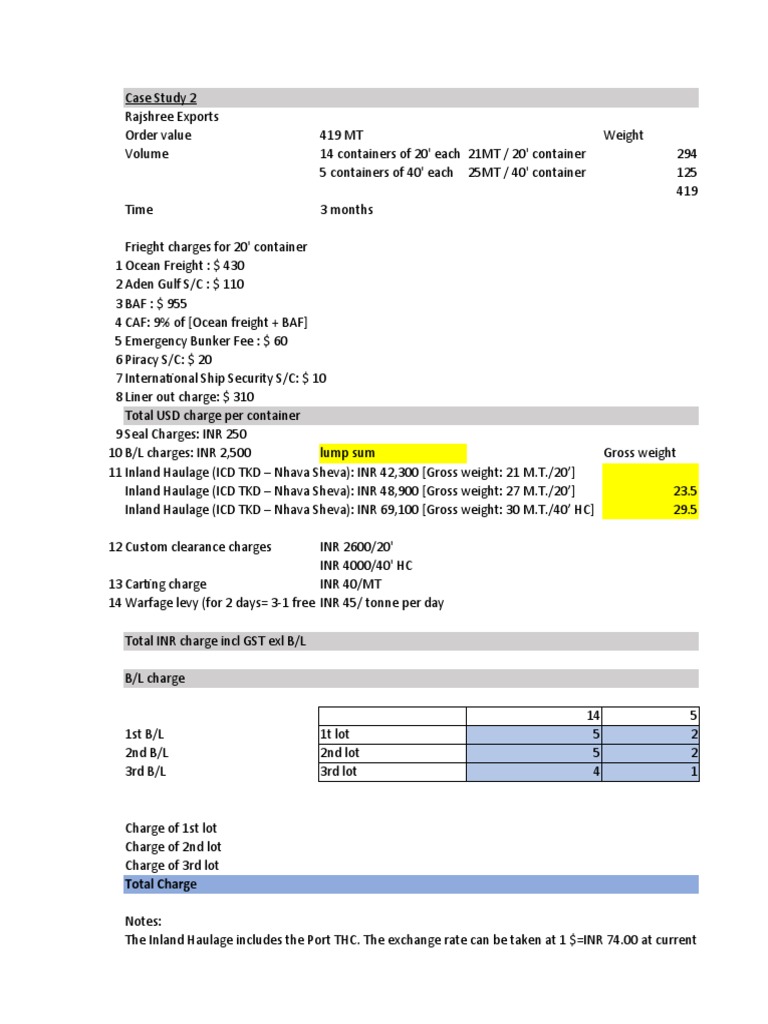 Freight Calculation - FCL - Solution | PDF | Services (Economics ...